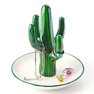 PUDDING CABIN Cactus Ring Holder Green Jewelry Dish for Rings Earrings Bracelets Necklace Organizer, Cactus Gift for Women Birthday Wedding Graduation Christmas Valentines, Room Decor Aesthetic