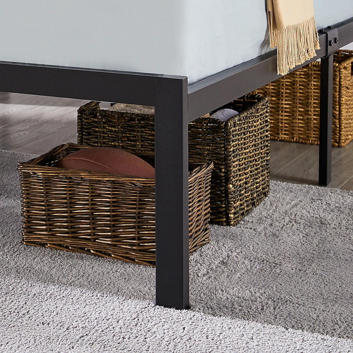 Yaheetech Twin Bed Frames Metal Bed with Modern Rustic Wooden Headboard, No Box Spring Needed/12'' Underbed Storage/Easy Assembly, Brown Twin Bed