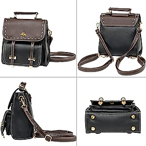 KOOIJNKO Women Small Fashion Backpack, Retro Mini Daypack Casual Satchel Purse Contrast Color Design, Black