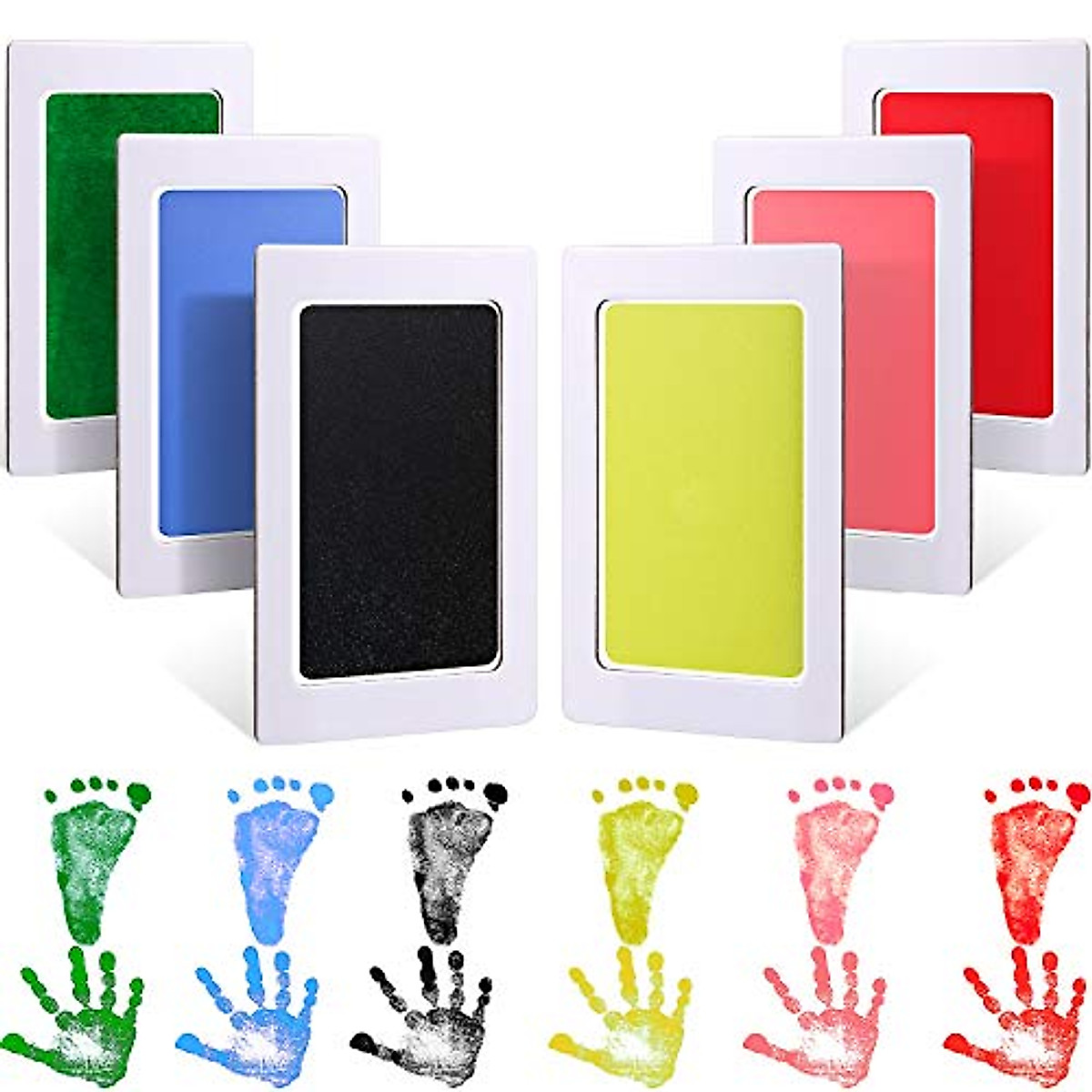 Outus 18 Pieces Baby Inkless Handprint and Footprint Kit 6 Safe Hand and Foot Ink Pad Clean Touch Dog Paw Print Stamp Kit and 12 Card for Newborn Registry Family Keepsake Baby Gift (Small)