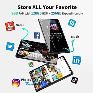 SGIN 8GB RAM 128GB ROM Android 12 Tablet, 10 Inch 1280 * 800 HD IPS Tablets Computer with Srceen, MTK Octa-Core 2.0Ghz Processor, 8MP+5MP Camera, Bluetooth, WiFi, 6000mAh, Black