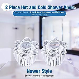 Enhon Shower Knob Replacement, Compatible with Pfister Contessa and Windsor Tub and Shower Faucets, 2 Piece Hot and Cold Faucet Handle Replacement, Newer Style, Clear Acrylic