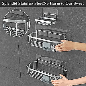 Nieifi Shower Caddy Organizer Shelf Rack Storage Basket with Hooks, Adhesive Bathroom Shelves No Drilling 3 Pack