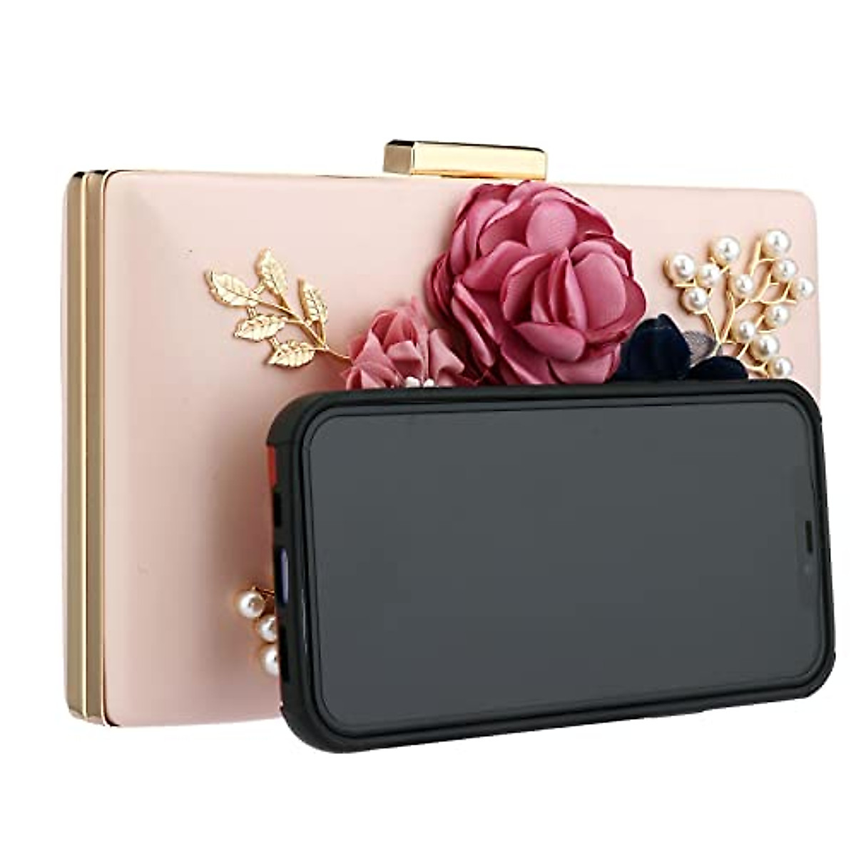 Floral Evening Bag for Women, Flower Evening Clutch Purse Elegant Banquet Handbag Lady Party Wedding Banquet Bag (Pink)