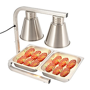 HinLIaDa Food Heat Lamp Freestanding Commercial Dual Head Food Warmer, Stainless Steel Heat Lamp for Food with Dual 250w Bulbs, Portable Food Heating Lamp Warmer for Hotel Buffet Food Service