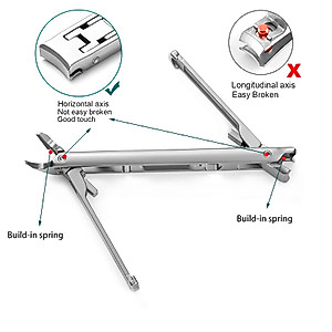 SGNEKOO Ultra-Thin Nail Clippers Foldable Nail Cutter with Double End Curved and Bevel Blade Portable Fingernail Trimmer & Nano Polish Glass File Kit (Silver)