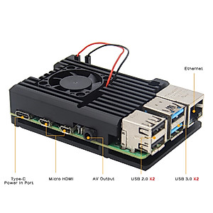 eleUniverse Armor Case with Fan for Raspberry Pi 4, Aluminum Alloy Metal Case with Cooling Fan Compatible with Raspberry Pi 4 Model B 2GB/4GB/8GB Computer