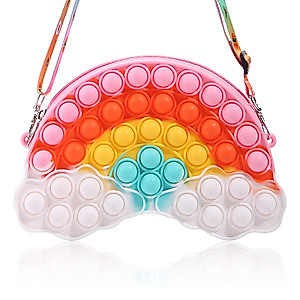 Tckoll Girls Toys Fidget Purse, Valentines Birthday Gifts Rainbow Clouds Girls Pop Purse Fidget Toy,School Supplies Teen Kids Purse Return Gifts for Girls 6-8