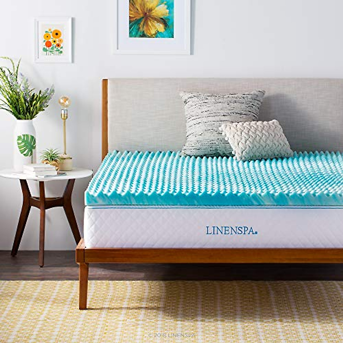 Linenspa 3 Inch Convoluted Gel Swirl Memory Foam Mattress Topper - Promotes Airflow - Relieves Pressure Points - Queen