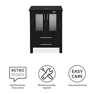 eclife 48" Bathroom Vanity Sink Combo Black W/Side Cabinets Set Gold Boat Tempered Glass Vessel Sink & ORB Water Save Faucet & Solid Brass Pop Up Drain, W/Mirror (A29G B02)