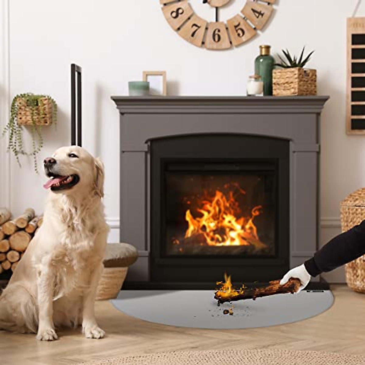 FLASLD Fireproof Fireplace Mat 24×42Inch Half Round Hearth Rug Protects Floors from Sparks Embers, Gray