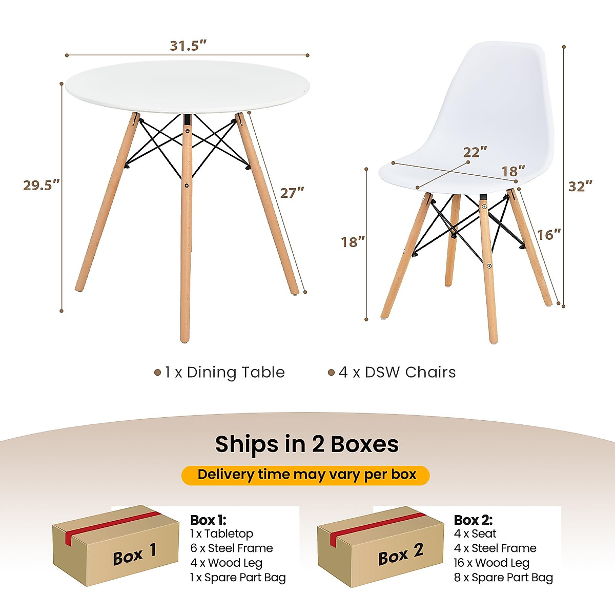 Tangkula Round Dining Table Set for 4, Kitchen Table Set with Seat & Solid Wood Legs, Round Kitchen Table and Chairs for Small Space, White