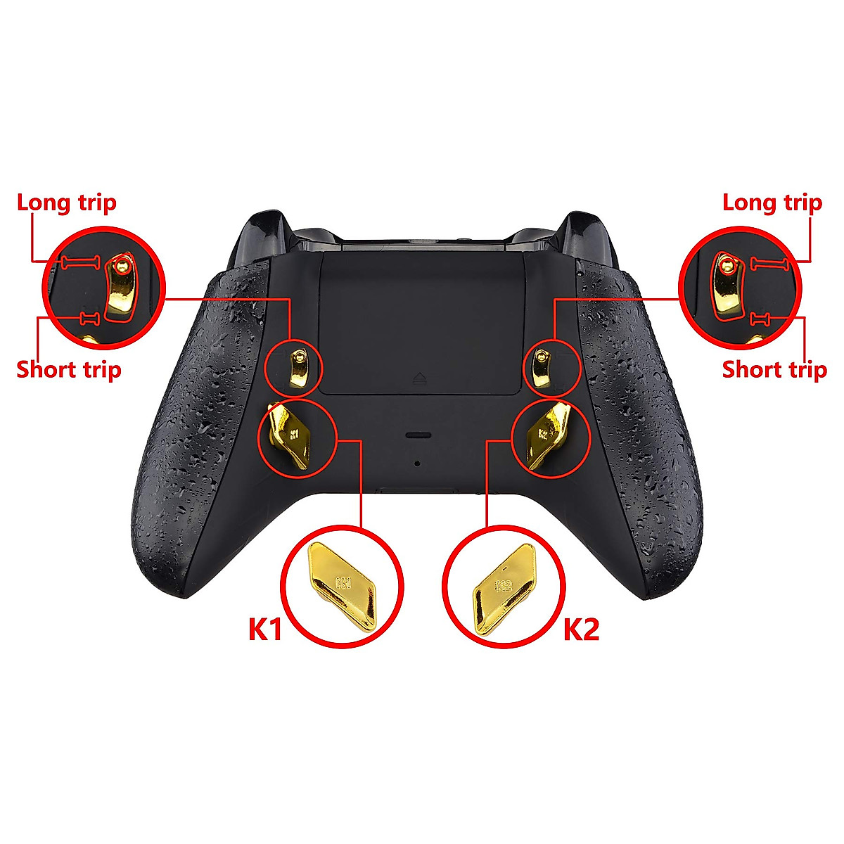 Chrome Gold Glossy Replacement Redesigned Back Buttons HK3 HK4 Trigger Lock K1 K2 Paddles for eXtremeRate Xbox One S X Controller Lofty Remap & Trigger Stop Kit