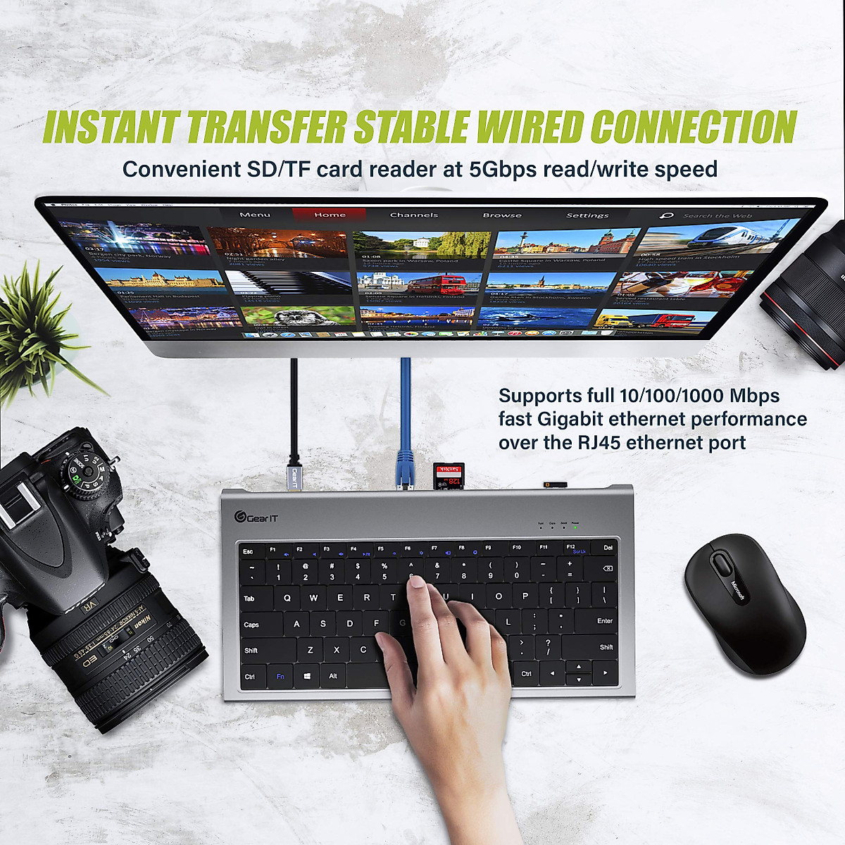 GearIT Keyboard 11-in-1 Hub Docking Station USB-C PD 100W | USB-C 3.1 | x3 USB-A 3.1 | HDMI 4K | SD and MicroSD 3.0 | VGA | RJ45 Ethernet | 3.5mm Audio