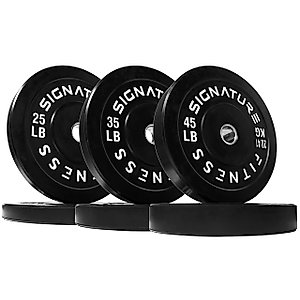Signature Fitness 2" Olympic Bumper Plate Weight Plates with Steel Hub in Pairs or Sets - 100% Virgin Rubber, Black