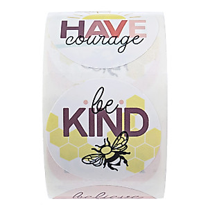 Kindness and Good Vibes Stickers / 500 Encouraging Colorful Classroom Reward Sticker Roll / 6 Alternating Motivational Designs / 1.5" Round Envelope Seals/Made in The USA