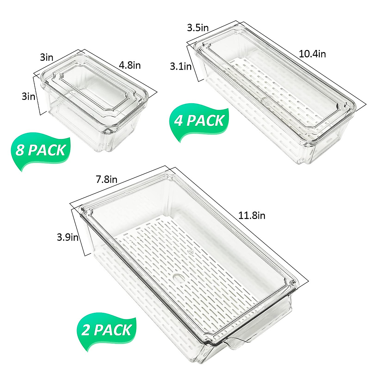 Jiazonsong 14 Pack Fridge Organizer, Stackable BPA-Free Refrigerator Organizer Bins with Lids, Fruit Storage Containers for Fruit Vegetable Food Drinks Cereals Clear