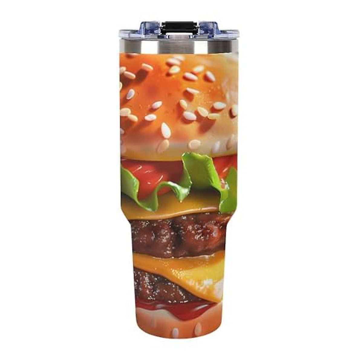 Cheeseburger Fast Food Pattern 40 Oz Tumbler Insulated Stainless Steel Water Bottle Travel Mug Car Cup with Handle And Straw