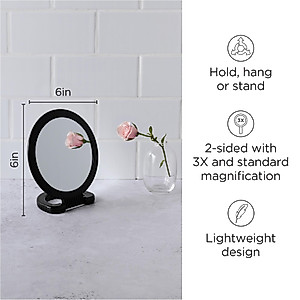 Diane Plastic Handheld Mirror – Magnifying 2-Sided Vanity Mirror with Folding Circle Handle and Stand for Hanging – Medium Size, 6”x 10” for Travel, Bathroom, Desk, Makeup, Beauty, Grooming, D1014
