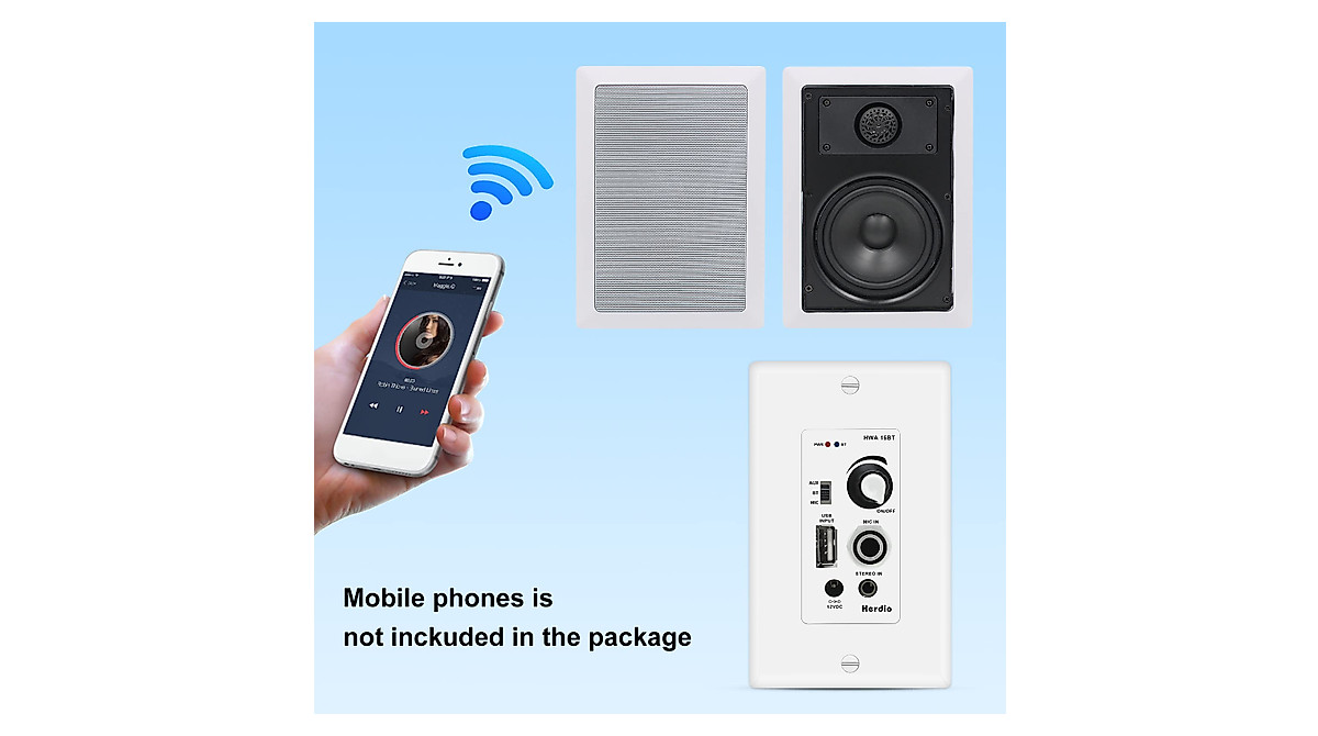 Herdio Bluetooth Ceiling Speakers Package in Wall Bluetooth Amplifier ...