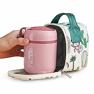 WORTHBUY Leak Proof Thermal Insulated Food Jar with Foldable Spoon, Lunch Containers Soup Cup for Kids and Adult, 16oz Capacity - Pink