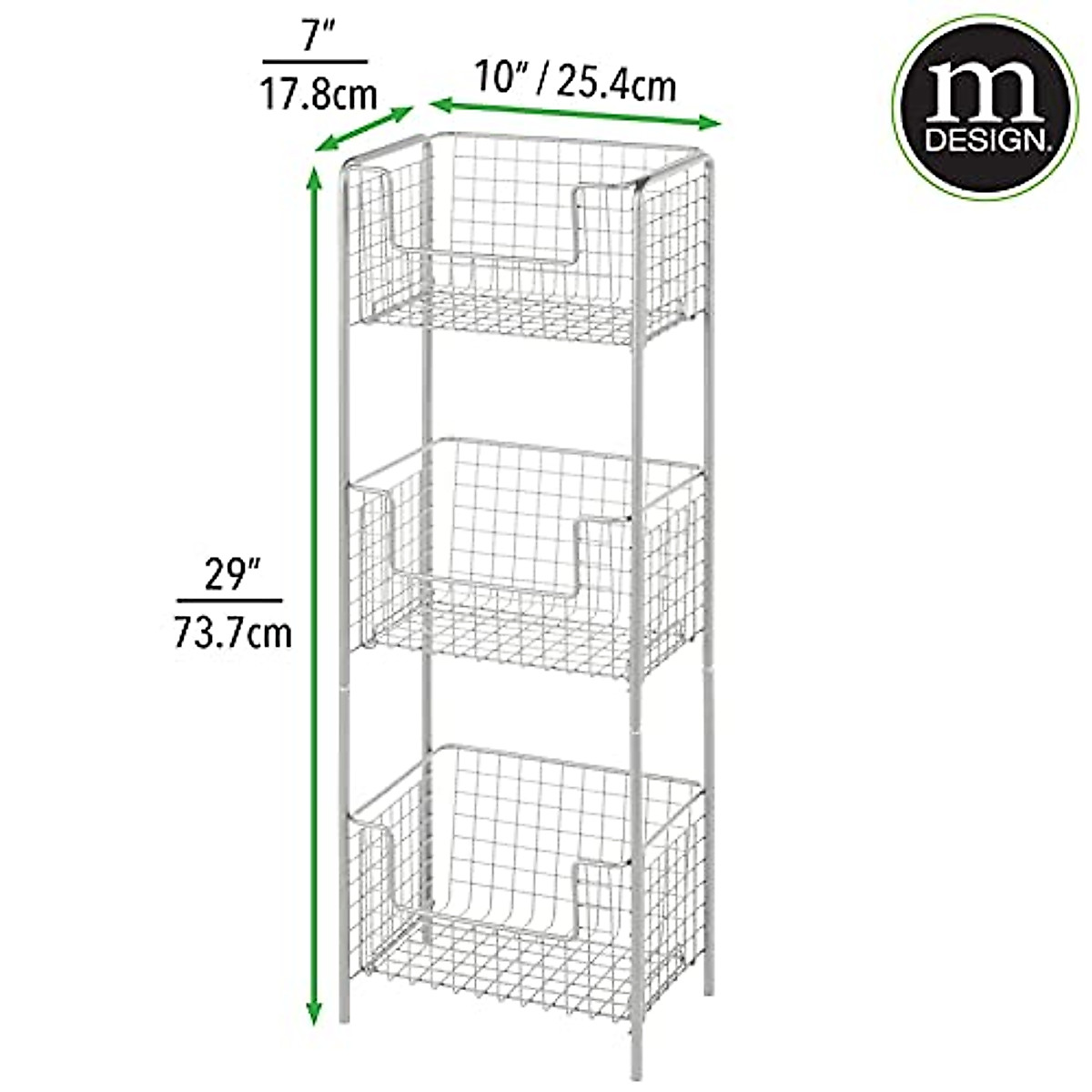 mDesign Steel Freestanding Storage Organizer Tower Rack Basket Shelf, Metal 3-Tier Furniture Unit for Master/Guest Bathroom, Powder Room - Holds Bath Towels, Soap - Concerto Collection - Stone Gray