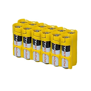 Storacell by Powerpax AA Battery Storage Caddy, Yellow, Holds 12 Batteries (Not Included)