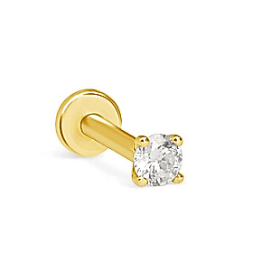 Round Natural Diamond Cartilage Tragus Solitaire Stud Earrings 14K Solid Yellow Gold Internally Threaded Screw Back (0.06 Cttw,Color G-H, Clarity - SI1-SI2) Upper Ear Piercings Jewelry For Men Women