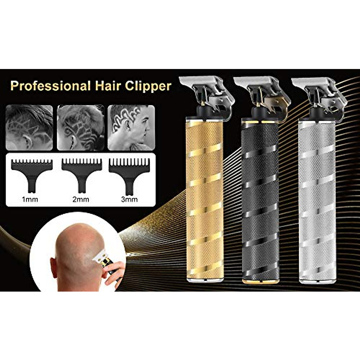 SURKER Electric Pro Li Clippers Barber Accessories Grooming Waterproof Rechargeable Cordless Close Cutting T-Blade Trimmer Hair Clippers for Men（Silver）