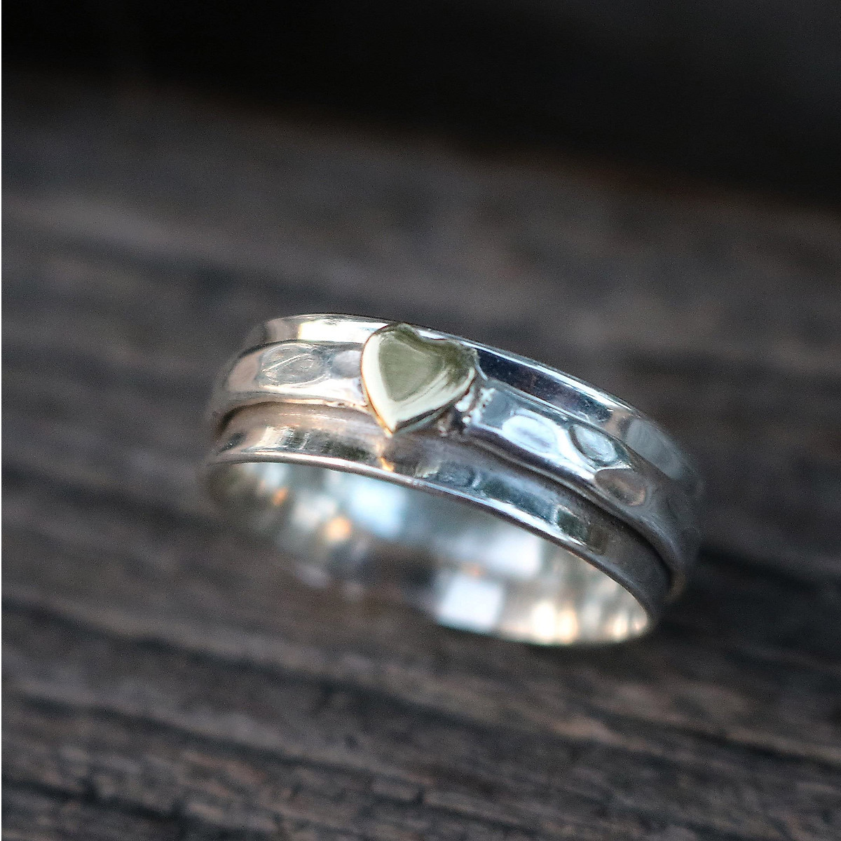 ENERGY STONE 925 Sterling Silver Simple Heart Meditation Spinner Ring (Style US68) (8.5)