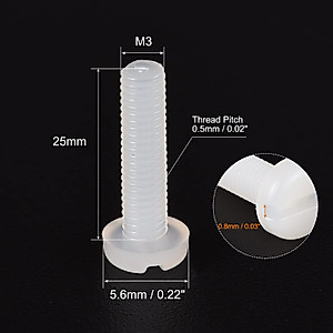 uxcell M3 x 25mm Nylon Machine Screws, Pan Head Slotted Screw Fasteners, 60pcs