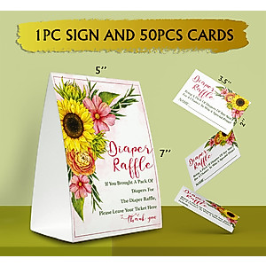 Sunflower Diaper Raffle Sign,Diaper Raffle Baby Shower Game Kit (1 Standing Sign + 50 Guessing Cards),Pink Floral,Baby Showers Decorations,Card for Baby Shower Game to Bring a Pack of Diapers-N09