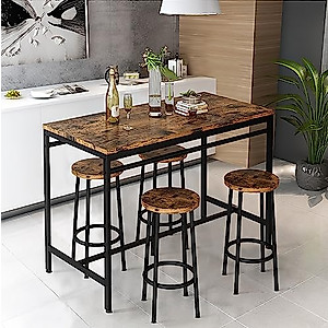 Lamerge Bar Table Set,Dining Table Set for 4, Kitchen Table and Chairs for 4,Bar Table with Stools, Bar Height Table and Chairs for Dining Room, Kitchen, Restaurant and Living Room, 47in, Rustic Brown