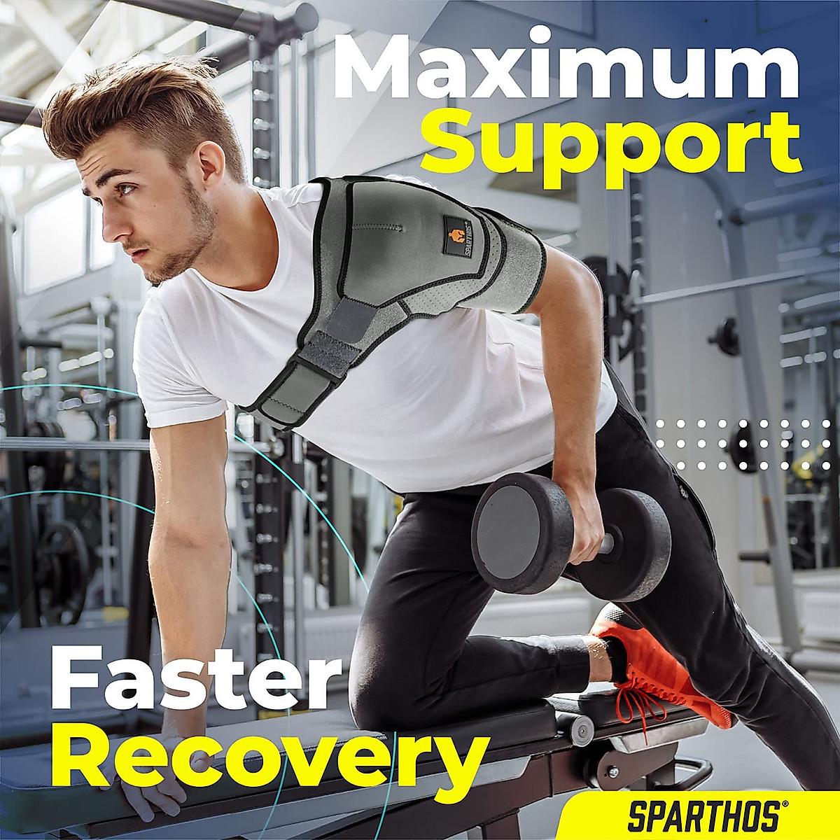 Sparthos Shoulder Brace - Support and Compression Sleeve for Torn Rotator Cuff, AC Joint Pain Relief - Arm Immobilizer Wrap, Ice Pack Pocket, Stability Strap, Dislocated Sholder - for Men and Women