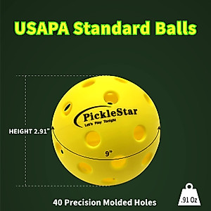 PickleStar LED Light Up Pickleball Balls, Glow in The Dark Pickleball Balls, Offcial Size OutdoorPickleBalls with Light 4 Pack LED Light Up Pickle Balls, Unique Gift for Pickleball Lovers