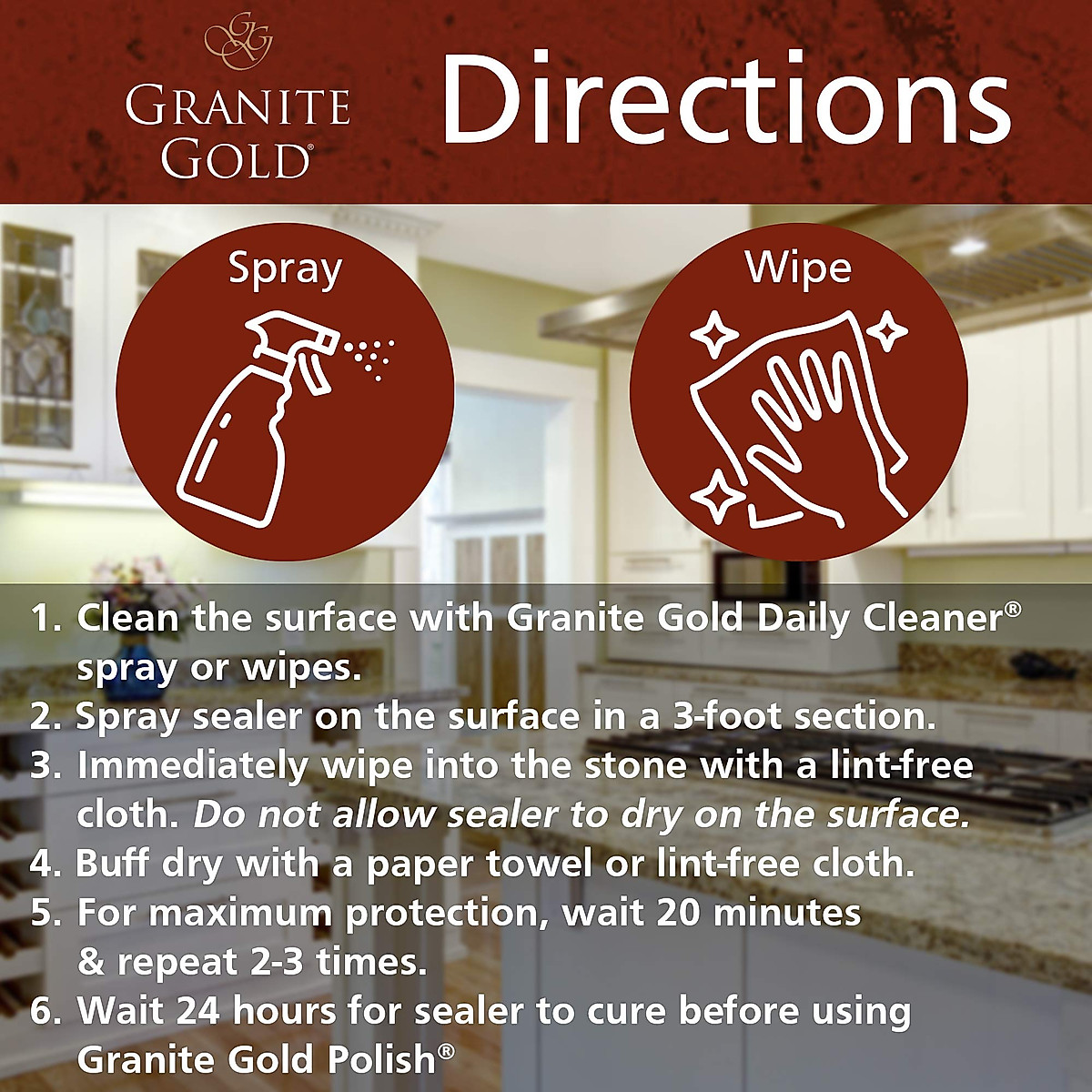 Granite Gold Water-Based Sealer Spray Protection for Granite, Marble, Travertine, Natural Stone Countertops, 24 Fluid Ounces, 1-Pack