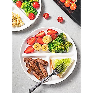 Sweese Portion Control Plates Set of 2, 9 Inch Divided Plates for Adults, Porcelain Dinner Diet Plates for Balanced Meal Building and Weight Loss- White 173.201