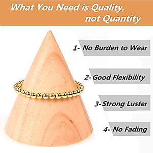 fzbali 3 Pcs Gold Beaded Bracelets Valentine's Day Gifts, Men Women Elastic Copper Beads Balls Stretch Bracelet Anklet, Fashion Stacking Bracelets Cuff Set Jewelry (6mm+4mm)