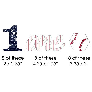 Big Dot of Happiness 1st Birthday Batter Up - Baseball - Paper Straw Decor - First Birthday Party Striped Decorative Straws - Set of 24