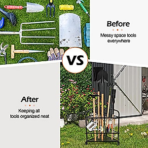 tonchean Garden Tool Organizer With Wheels Iron Corner Tool Storage Rack Rolling Corner Tool Storage Rack Easy To Install For Shed, Garage, Garden, Black