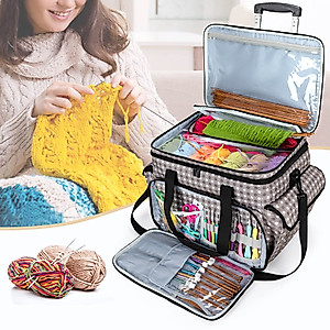 Teamoy Yarn Bag Organizer on Wheels, Rolling Knitting Bag with Wheels for WIP, Crochet Hooks, Knitting Needles and Supplies(No Accessories Included), Gray Dots