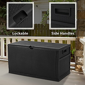 Cemeon 120 Gallon Outdoor Large Deck Storage Box, Resin Wicker Patio Storage Container for Patio Cushions, Gardening Tools and Toys (Black)