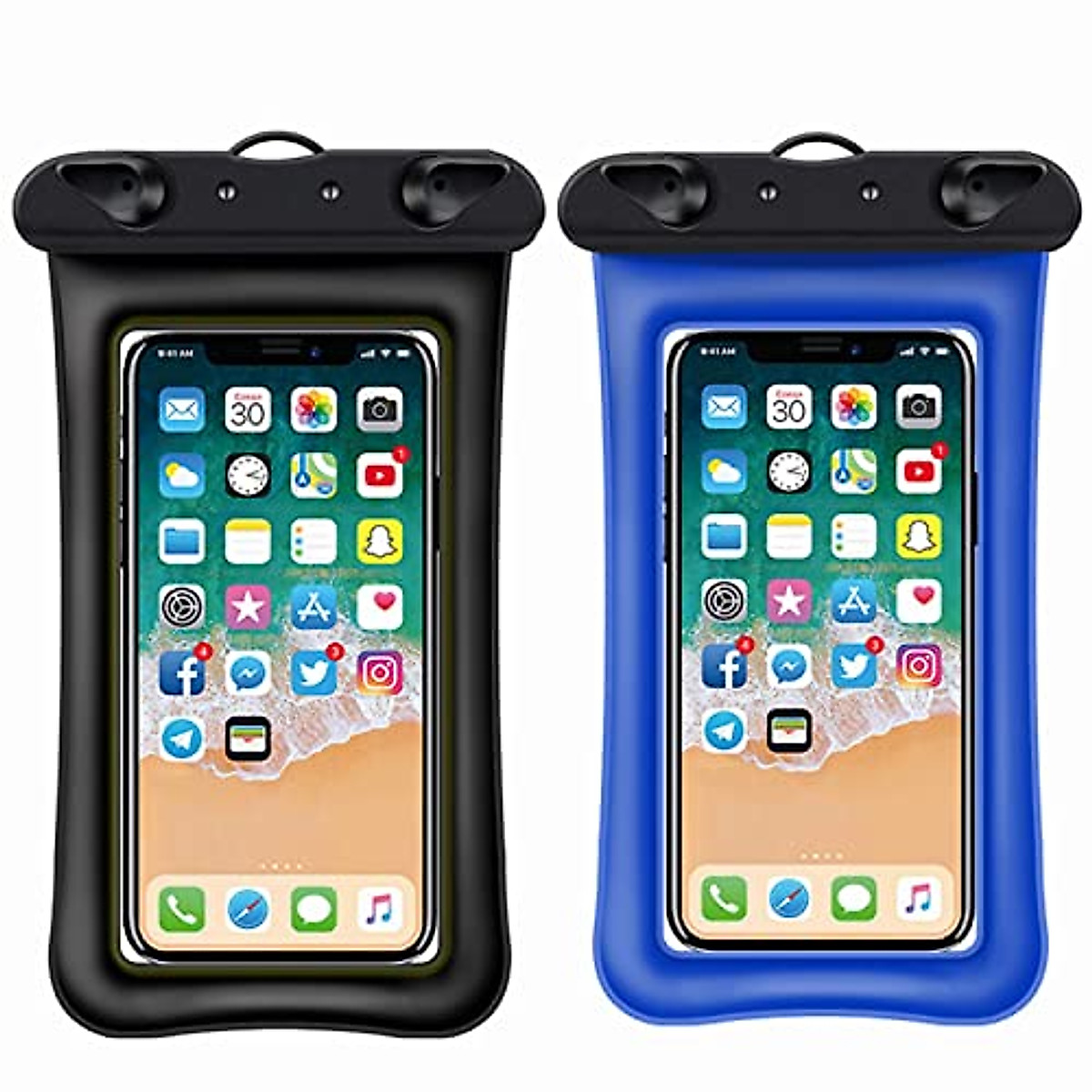 Universal Waterproof Phone Pouch,Floatable Waterproof Phone Pouch Compatible for iPhone 13 12 11 Pro Max XS Max XR X 8 7 Samsung Galaxy s10/s9 Up to 7.0", IPX8 Cell Phone Dry Bag -2 Pack Black+Blue