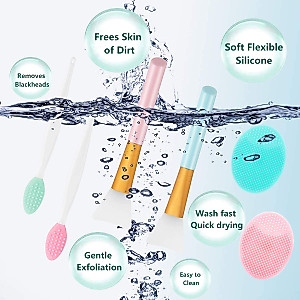 Lip Scrub Brush Silicone Facial Cleansing Brush -2PCS Lip Exfoliator Brush, 2PCS Face Scrubber Facial Cleansing Brush Blackhead Remover, 2PCS Silicone Face Mask Brush Mask Applicator