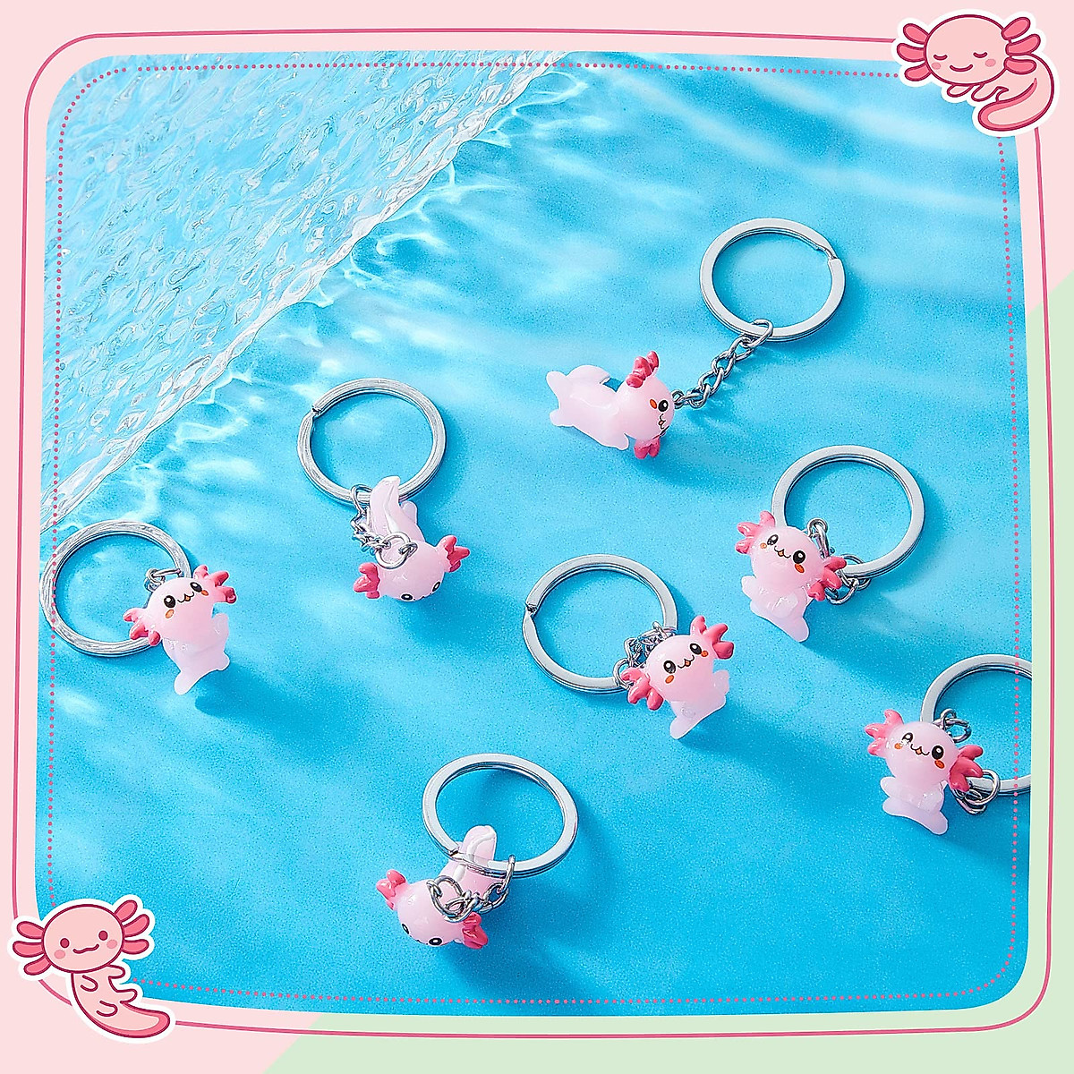 12 Pcs Axolotl Keychain Cartoon Keychain 3D Axolotl Birthday Decorations Kawaii Axolotl Party Favors Axolotl Charms Pendant Accessories for Key Backpack, Birthday(Cute)
