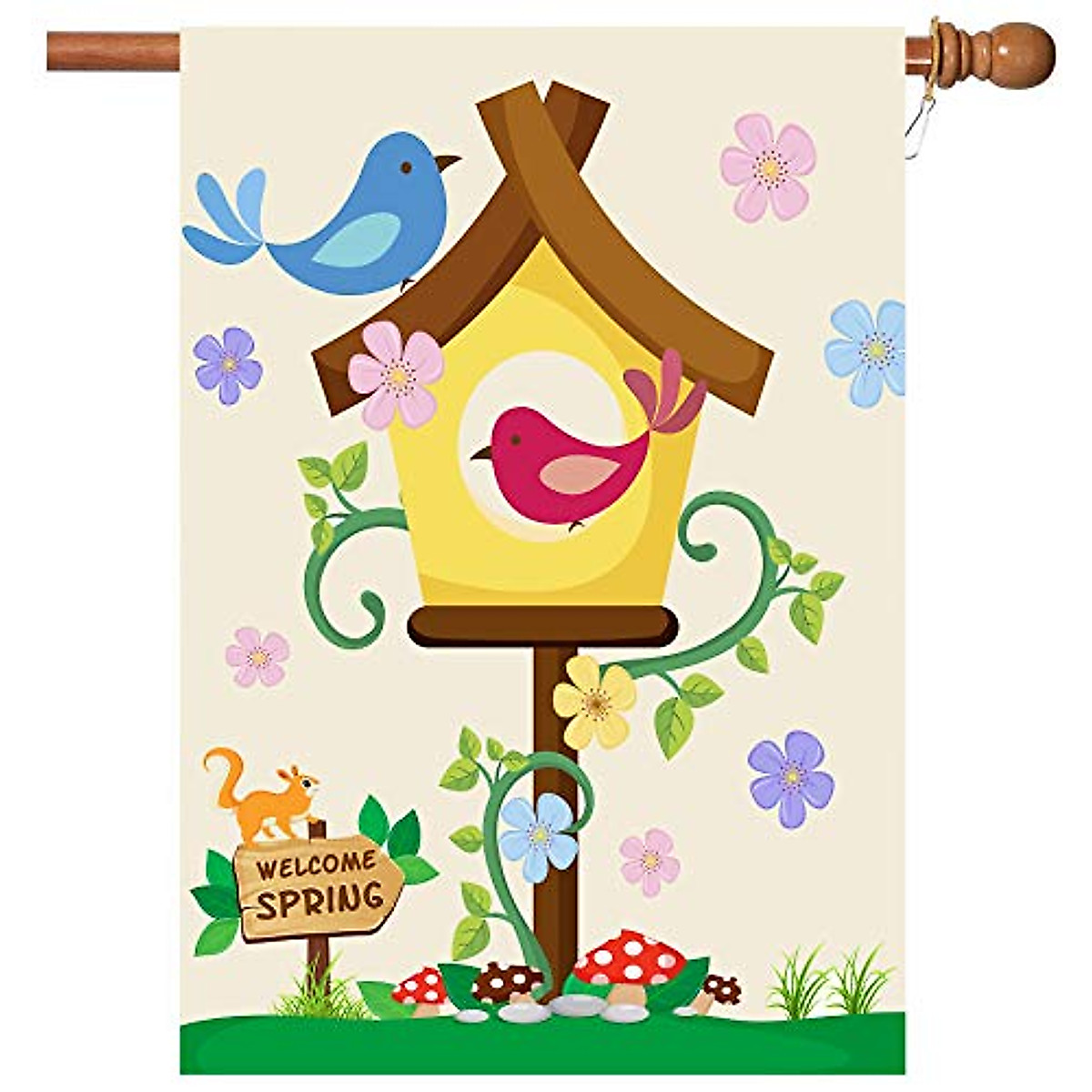 Hello Spring Flag,Spring Garden Flag Double Sided Welcome Burlap Seasonal House and Bird Spring House Flags 28x40 Inch Summer Yard Signs Outdoor Decor for Homes,Gardens,Patio or Lawn with 2 Grommets