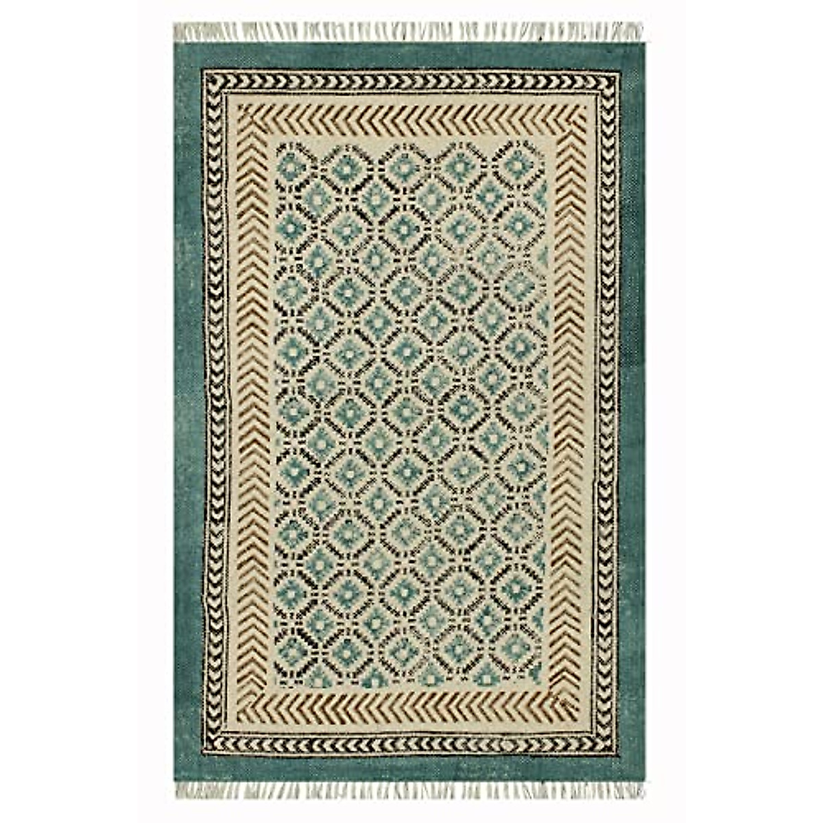 Casavani Indian Hand Made Cotton Dhurrie Geometric Gray & Black Rug Home Decorative Bohemian Kilim Rug Entryway Throw Rug Best Uses for Living Room Laundry Room Bed Room Bathroom 6x8 Feet
