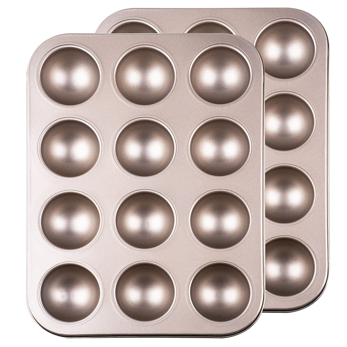 Yomvzake Donut Hole Baking Pan Set of 2, Mini Cake Pop Round Sphere Baking Mold Semi Sphere Tray Non-stick 1-3/4" Bite Size Half Ball Eyeball Cakes For Halloween Christmas Baking