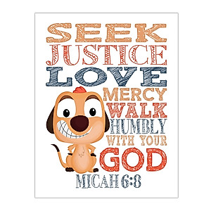 Timon Lion King Christian Nursery Kids Room Unframed Print - Seek Justice Love Mercy Walk Humbly with your God - Micah 6:8