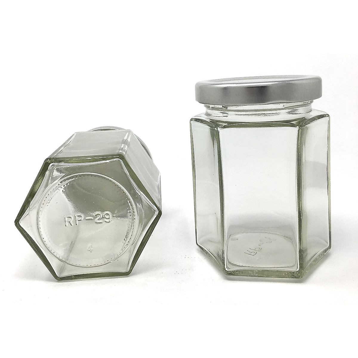 6 oz Hexagon Glass Jar with Silver Metal Lid 12-Pack by Packaging For You